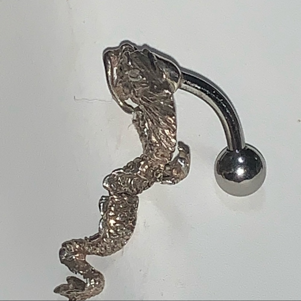 Sterling Chinese Dragon Navel Belly Button Ring - Gem